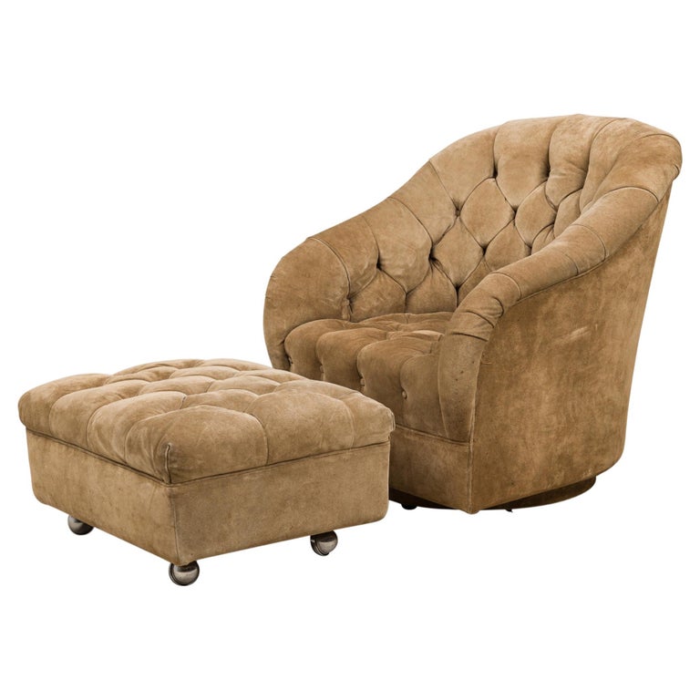 Ward Bennett Light Brown Tufted Velvet Tub Lounge Chair and Ottoman For ...