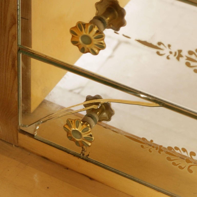 Wardrobe Durmast Veneer Mirror Brass Vintage, Italy, 1950s at 1stDibs