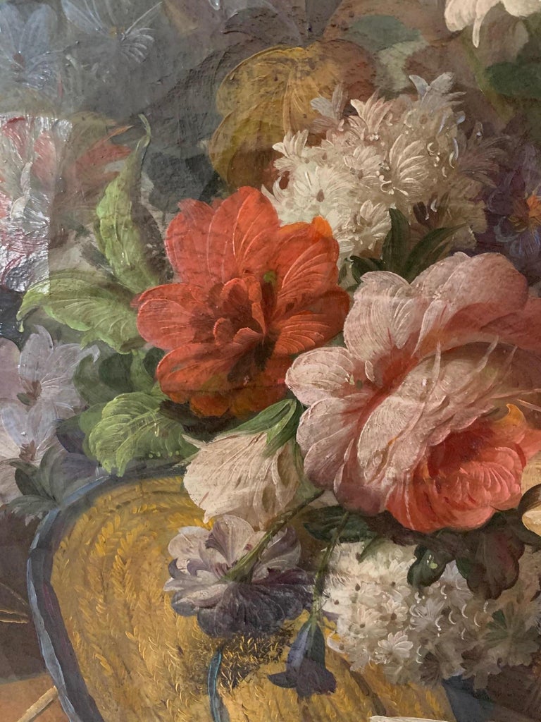 Warm Still Life of Flower and Doves in Amazing Oak Frame For Sale at ...