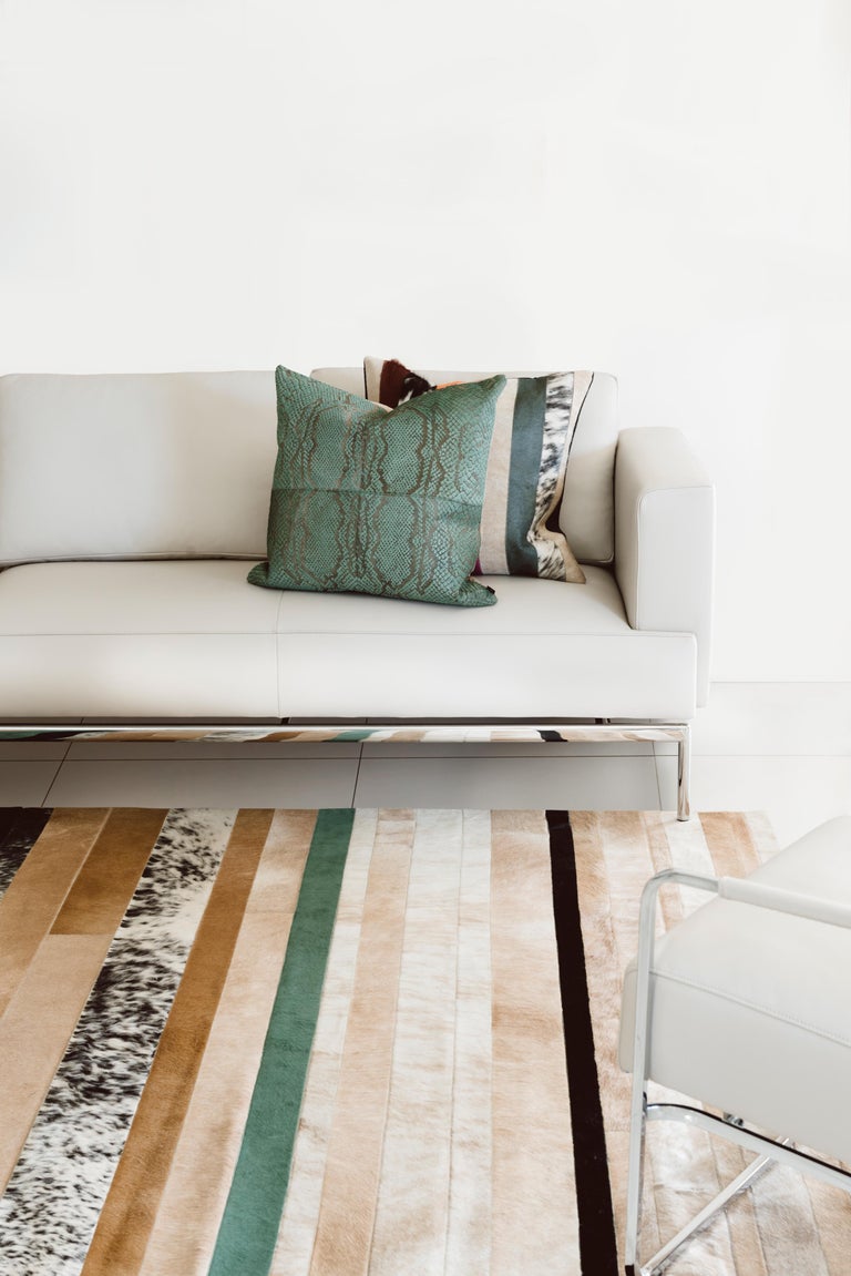 Natural brown, black and green striped Division Cowhide Area Floor Rug ...