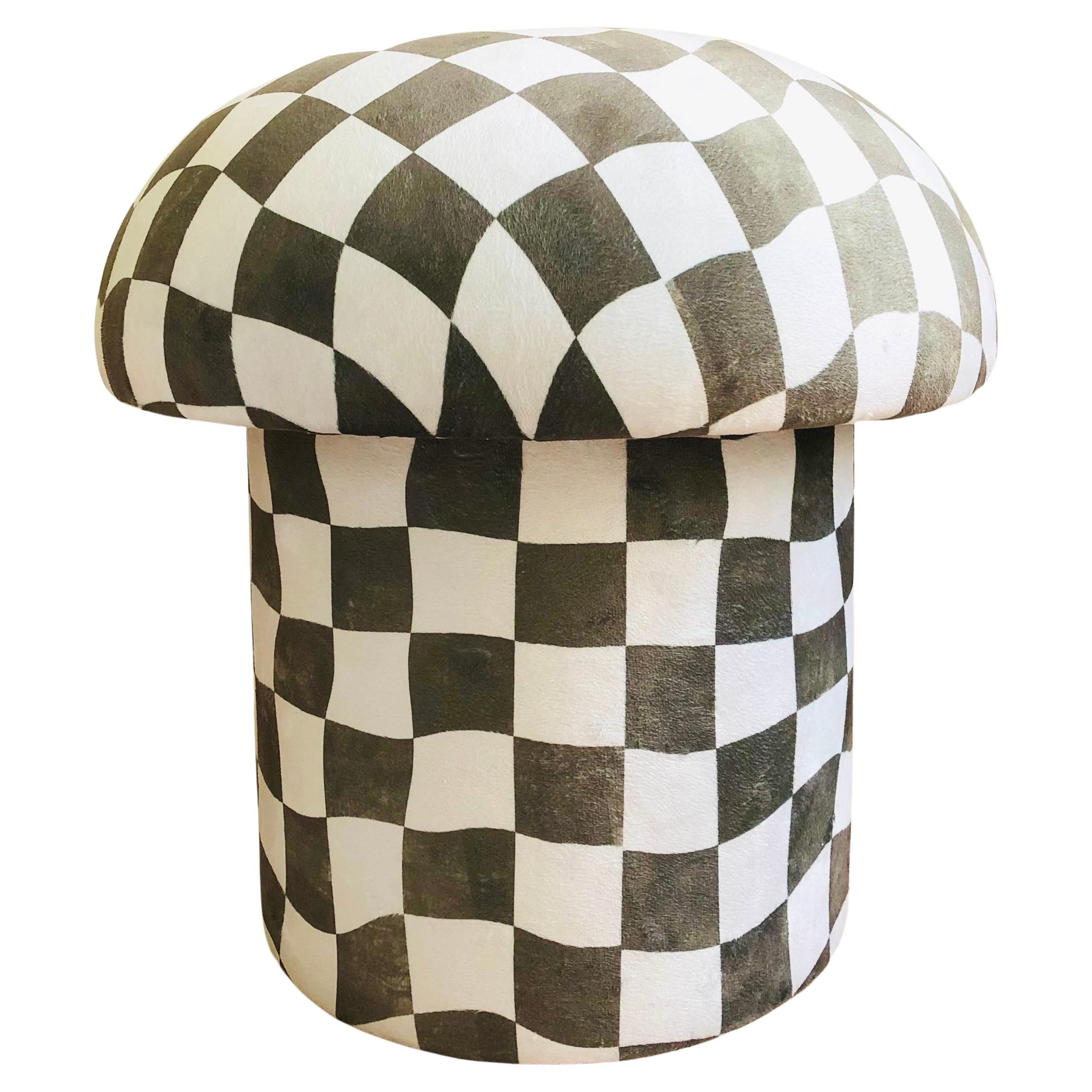 Mushroom Ottoman in Tan Warped Checkered Velvet For Sale at 1stDibs