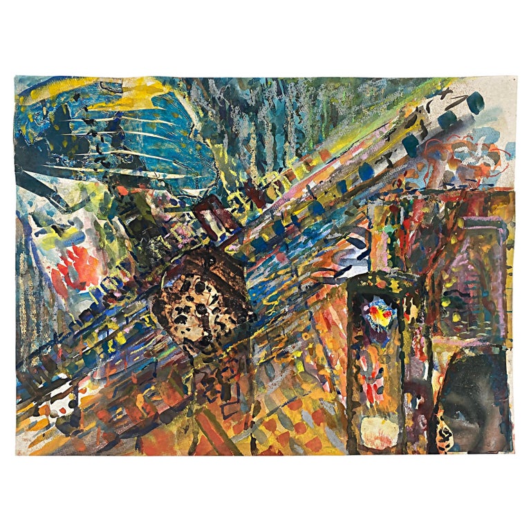 Warren Fischer Figurative Abstract Watercolour Painting with Mixed ...