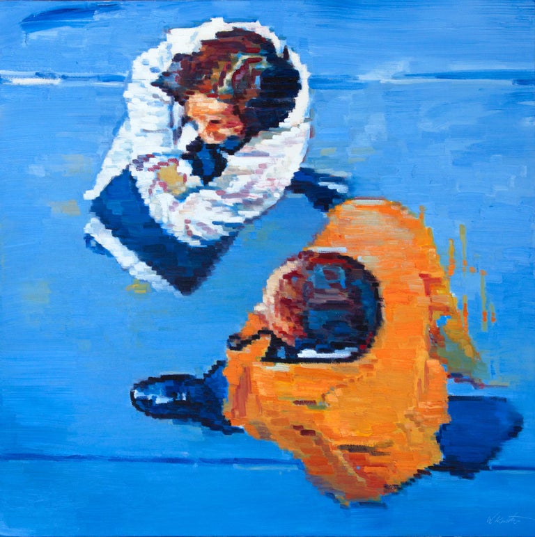 Warren Keating - Paris Couple in Orange and White, Oil Painting For ...