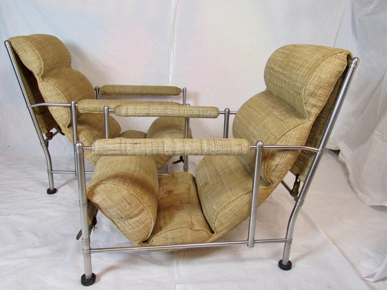 Warren McArthur Stainless Steel Lounge Chairs and Ottoman, circa 1935 ...