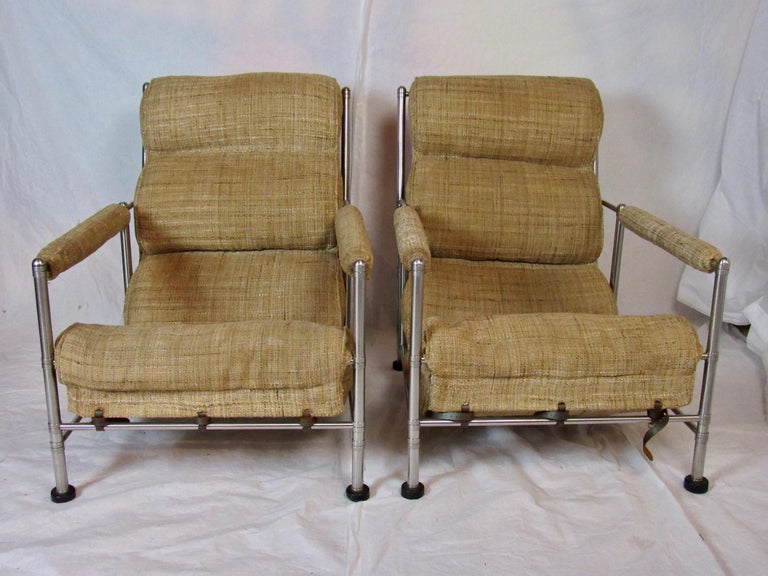 Warren McArthur Stainless Steel Lounge Chairs and Ottoman, circa 1935 ...