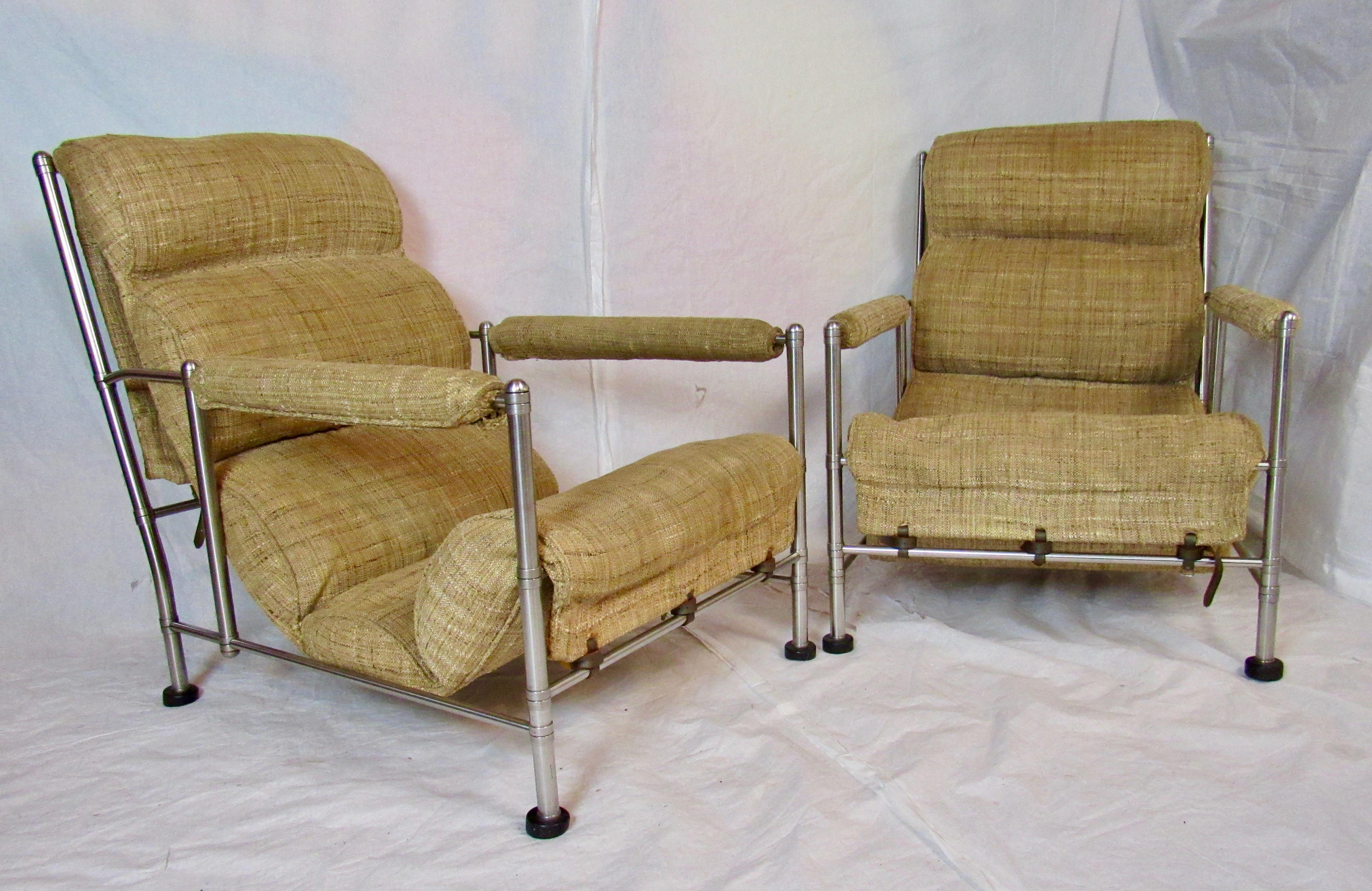 Warren McArthur Stainless Steel Lounge Chairs and Ottoman, circa 1935 ...