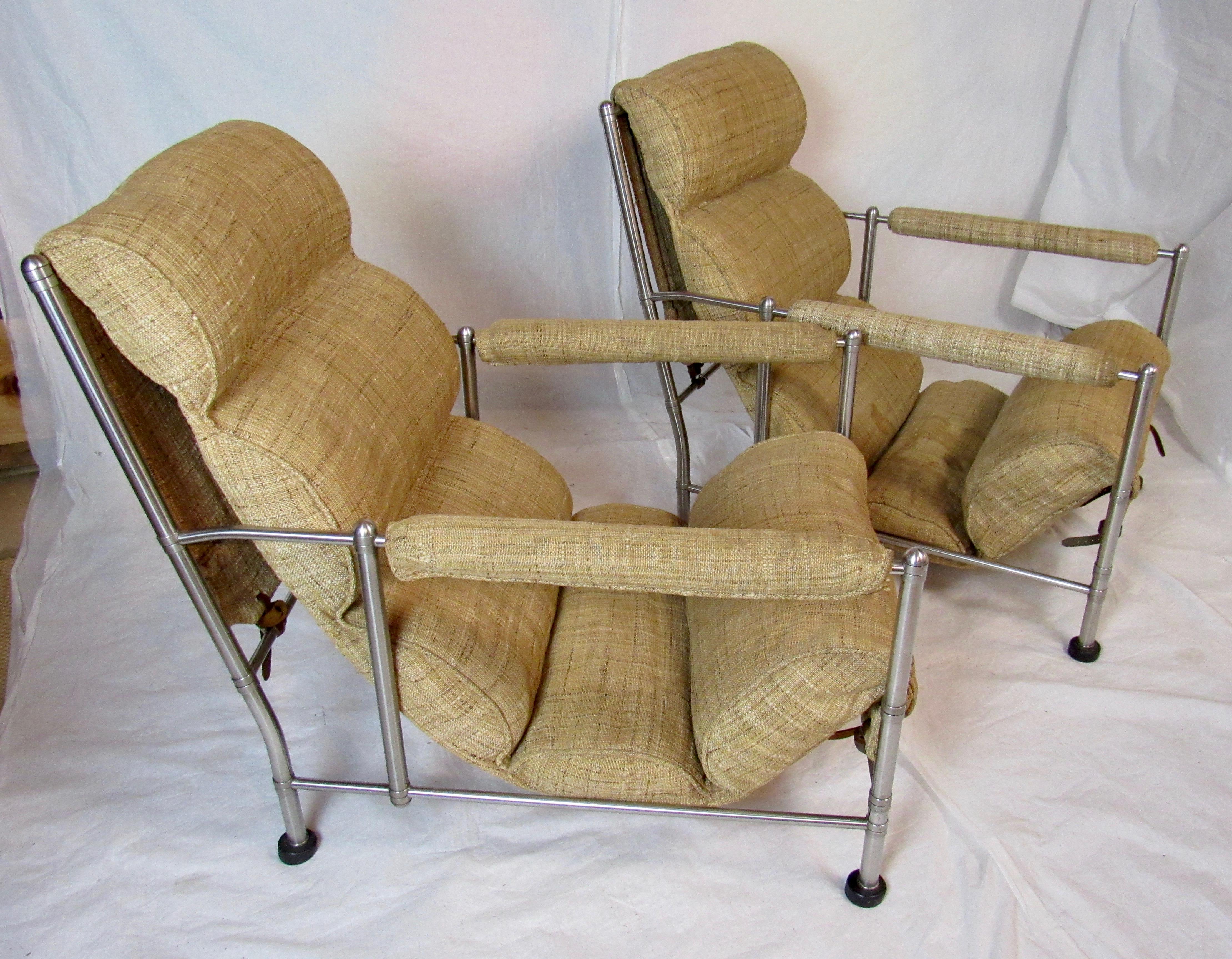 Warren McArthur Stainless Steel Lounge Chairs and Ottoman, circa 1935 ...