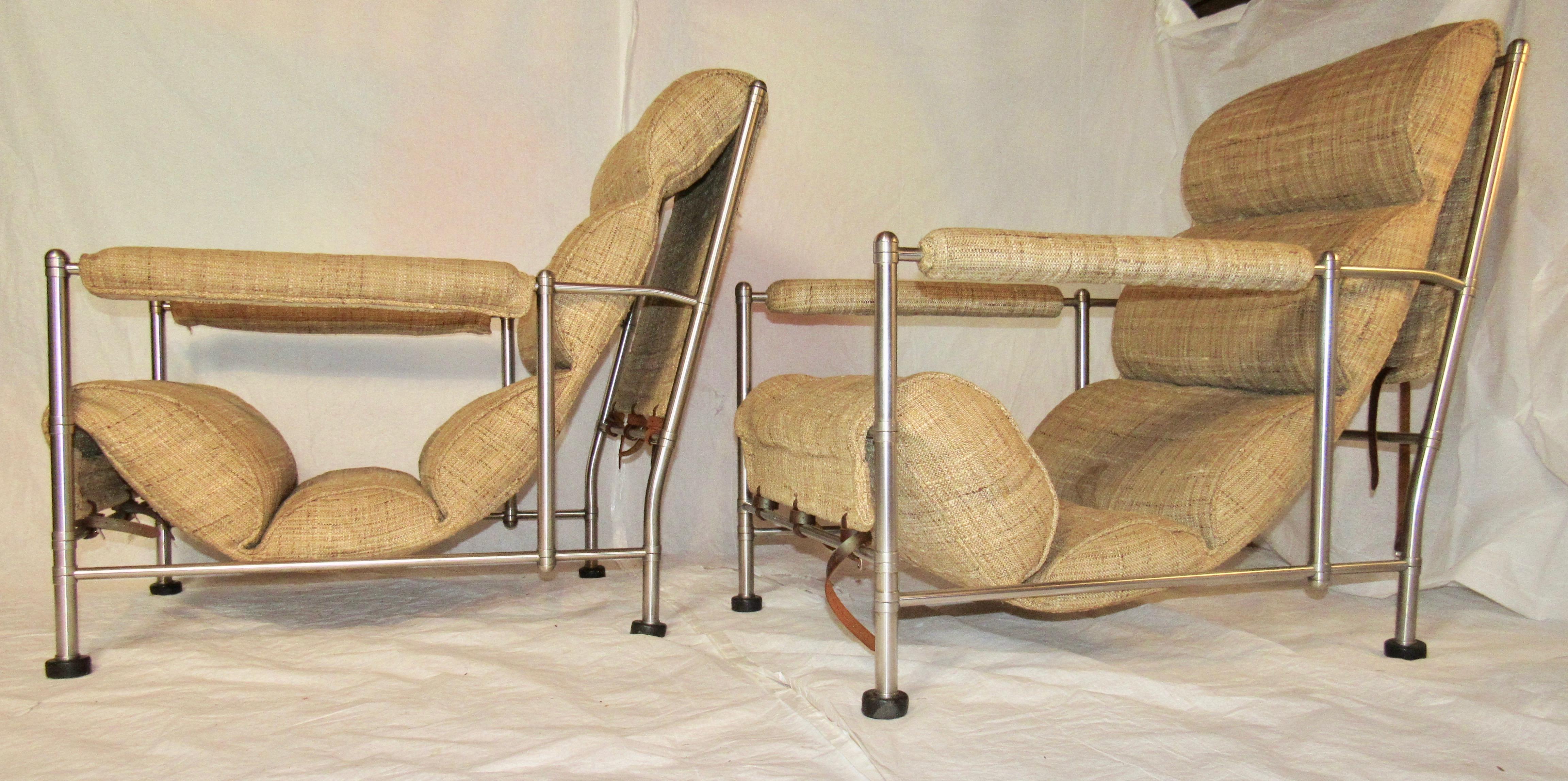 Warren McArthur Stainless Steel Lounge Chairs and Ottoman, circa 1935 ...