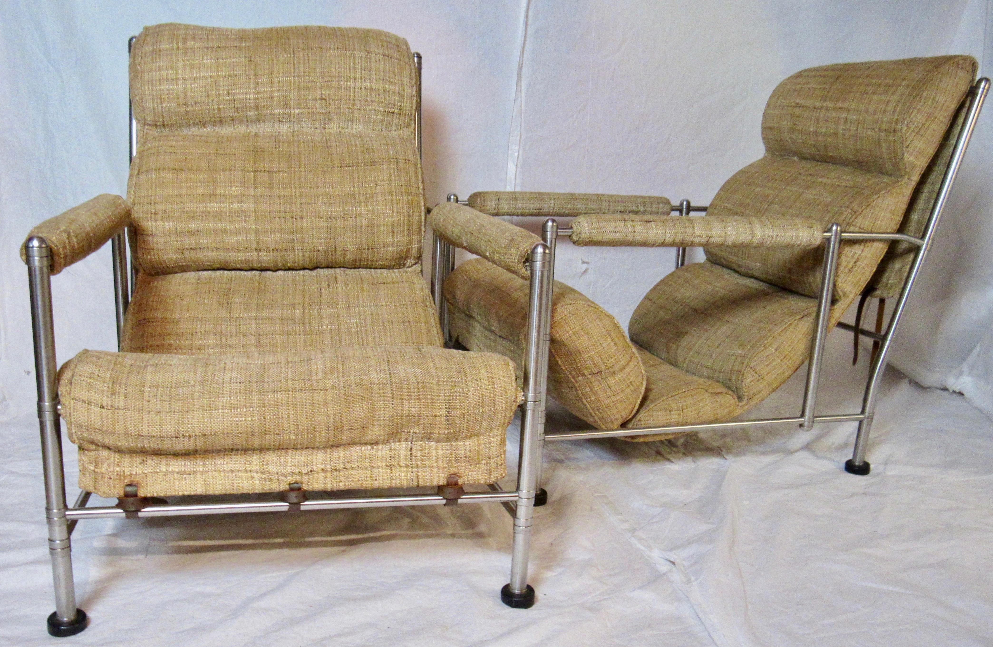 Warren McArthur Stainless Steel Lounge Chairs and Ottoman, circa 1935 ...