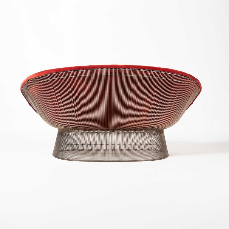 Warren Platner 1716 Settee in Knoll Red Velvet For Sale at 1stDibs