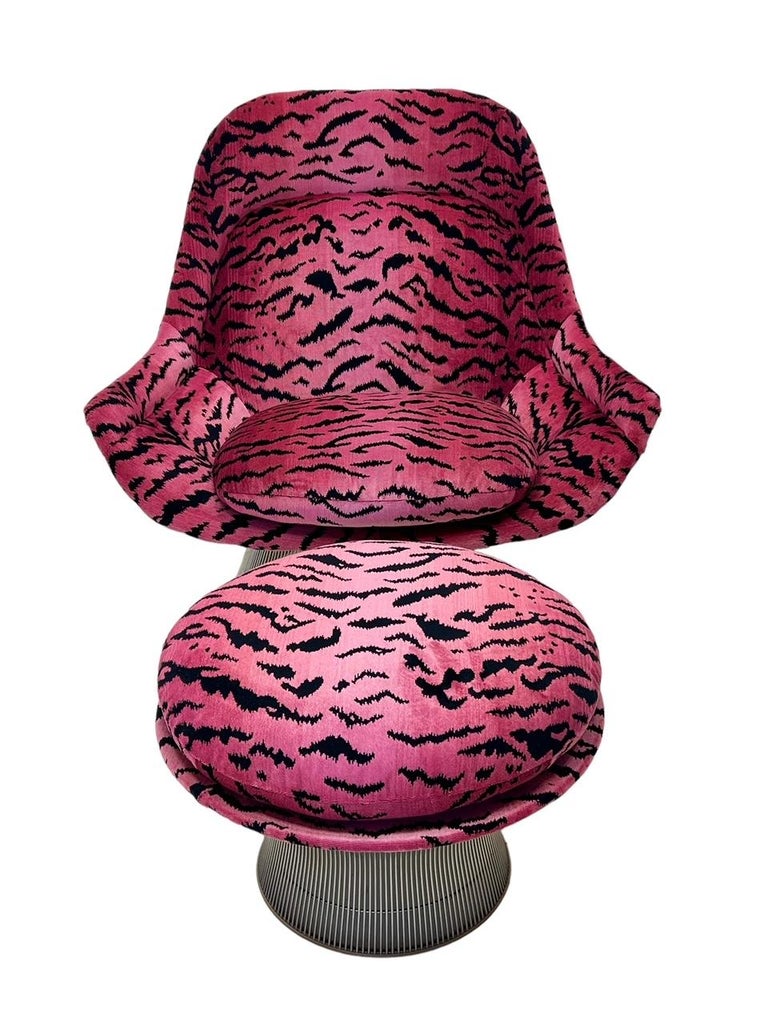 Warren Platner Easy Chair and Ottoman in Scalamandre Pink Tigre Fabric ...