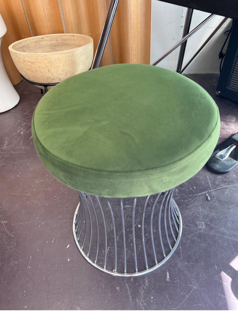 Warren Platner Style Stool Seat Chrome Bench Mid-Century Modern at 1stDibs