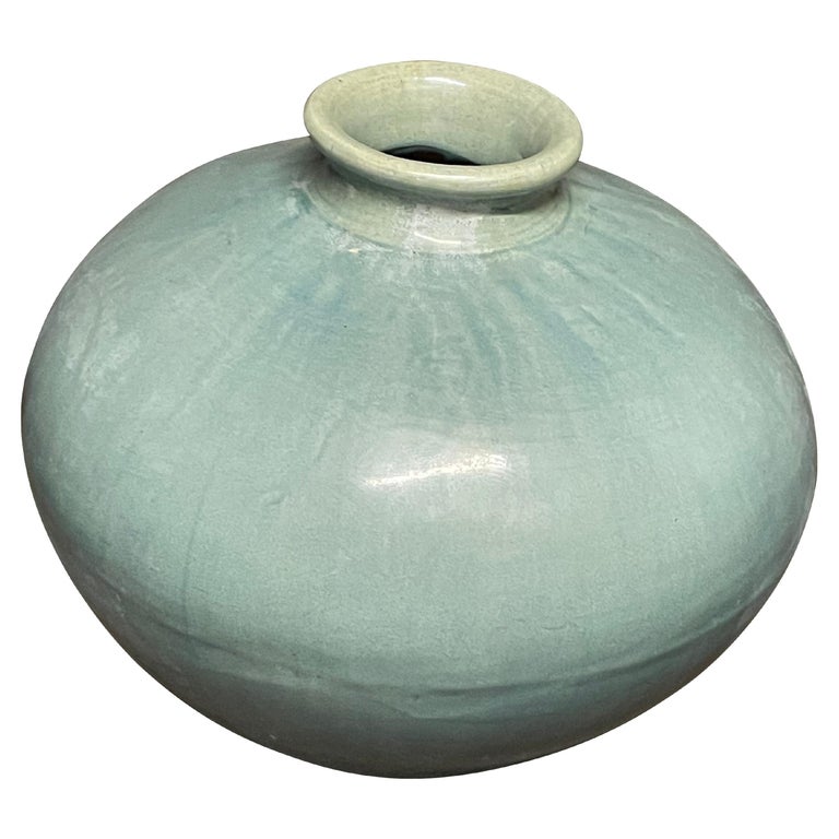 Washed Turquoise Glazed Round Vase, China, Contemporary For Sale at 1stDibs