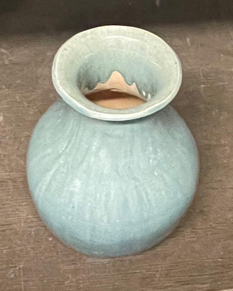 Washed Turquoise Glazed Wide Mouth Curved Vase, China, Contemporary For ...