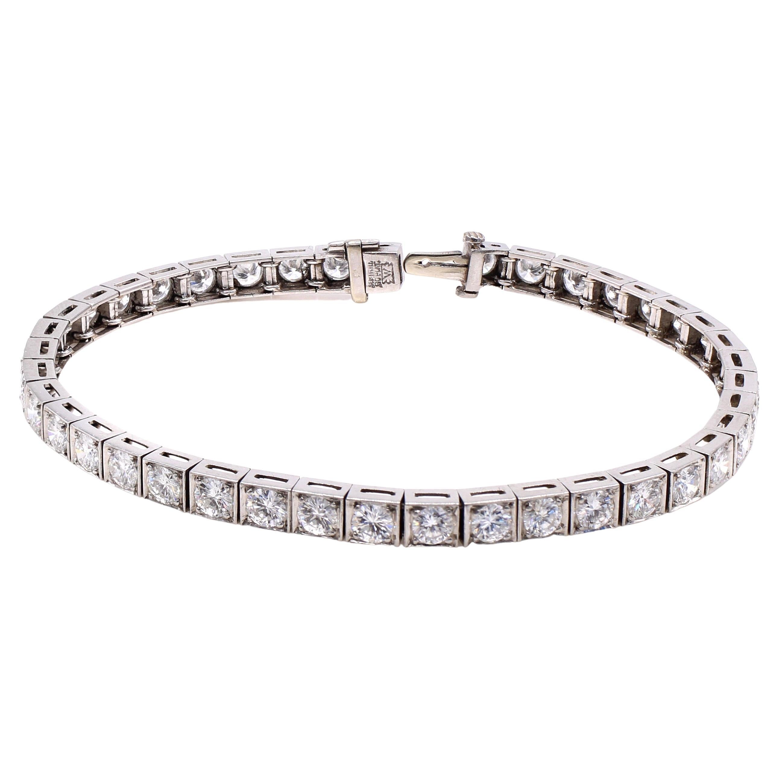 Waslikow and Sons 1950s Diamond Platinum Line Bracelet For Sale at 1stDibs