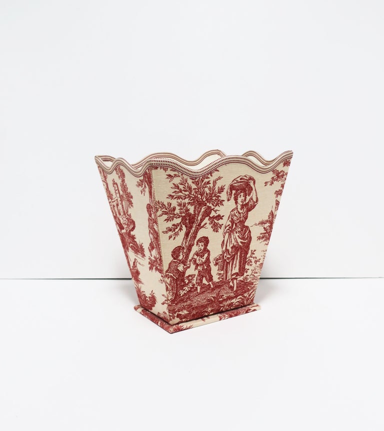 Wastebasket or Trash Can in Red Toile at 1stDibs