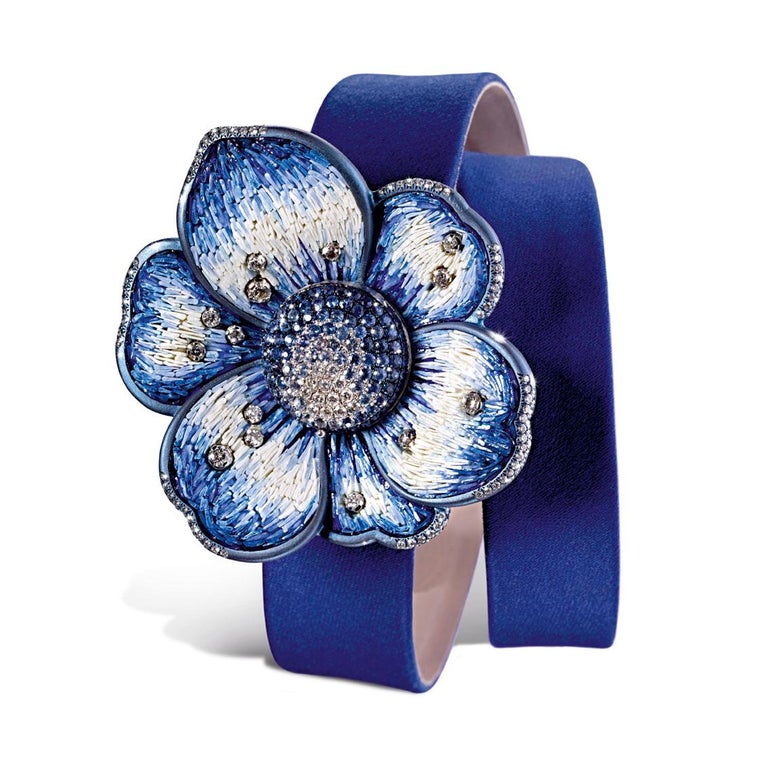 Watch White Gold White Diamonds Titanium Blue Sapphires Satin Strap ...