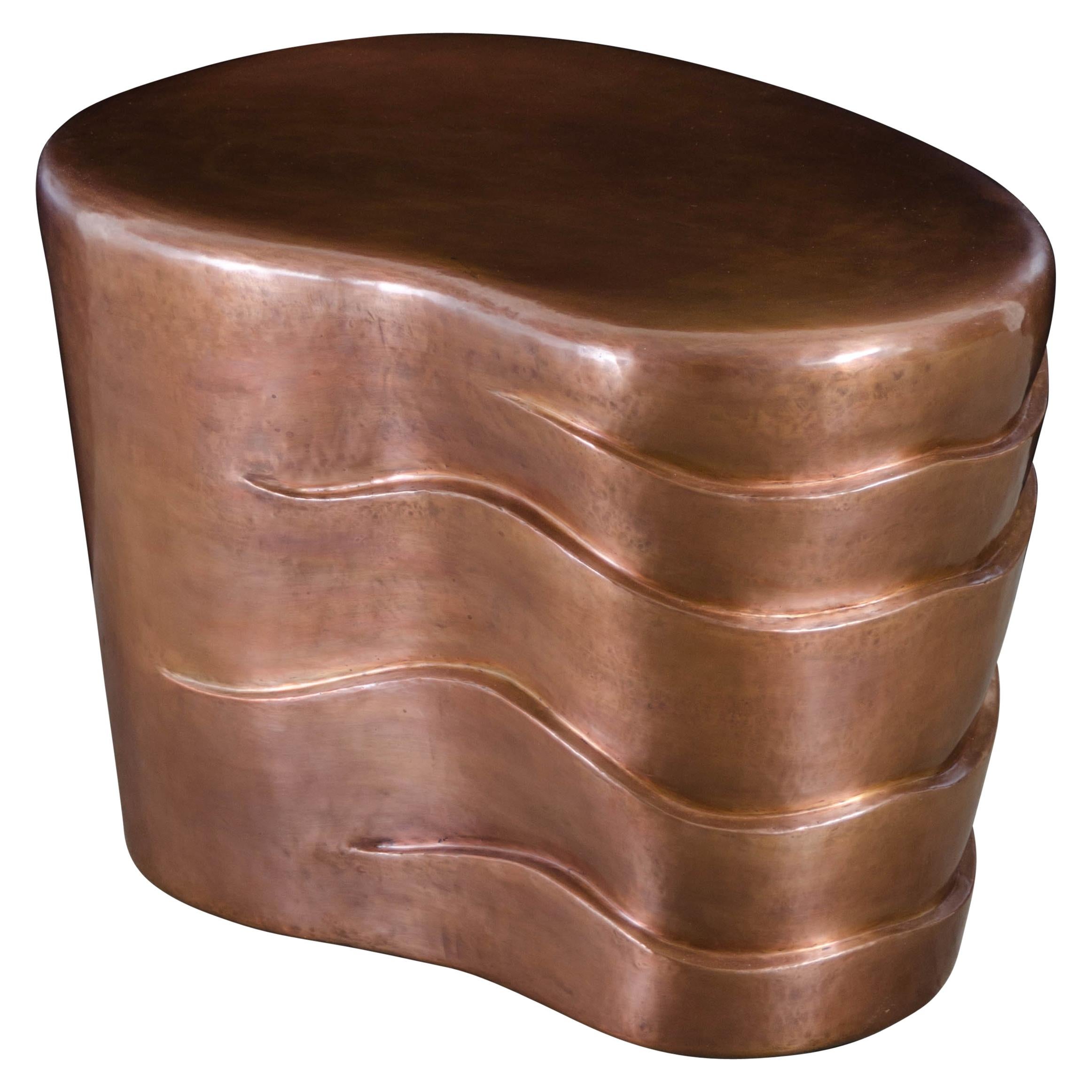 Water Line Design Drumstool, Antique Copper by Robert Kuo, Hand ...