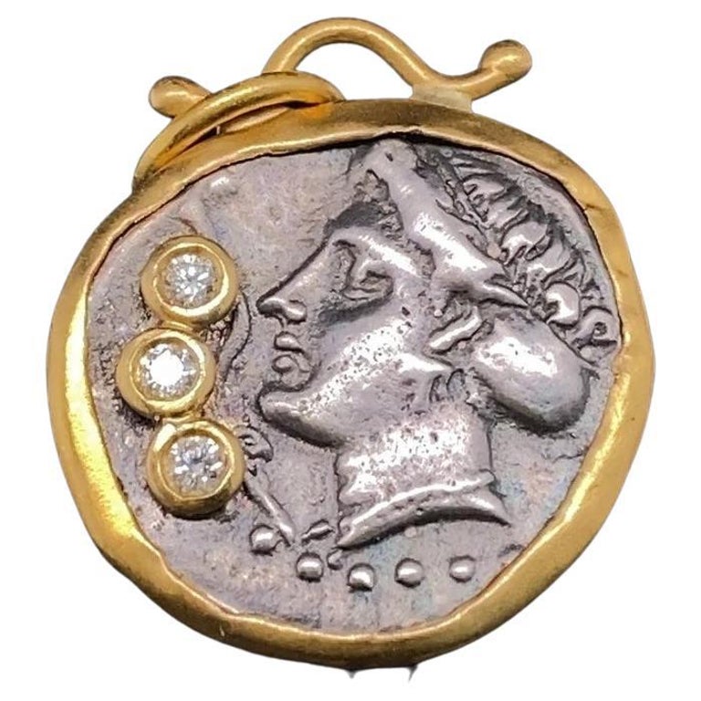 Water Nymph Synope Coin Pendant Charm with Diamonds, 24K and Silver ...