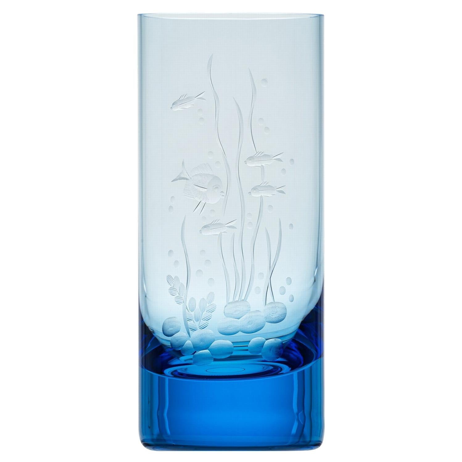 Water Tumbler Hand Engraved Water Life Motif #1 Aquamarine, 13.52 oz ...