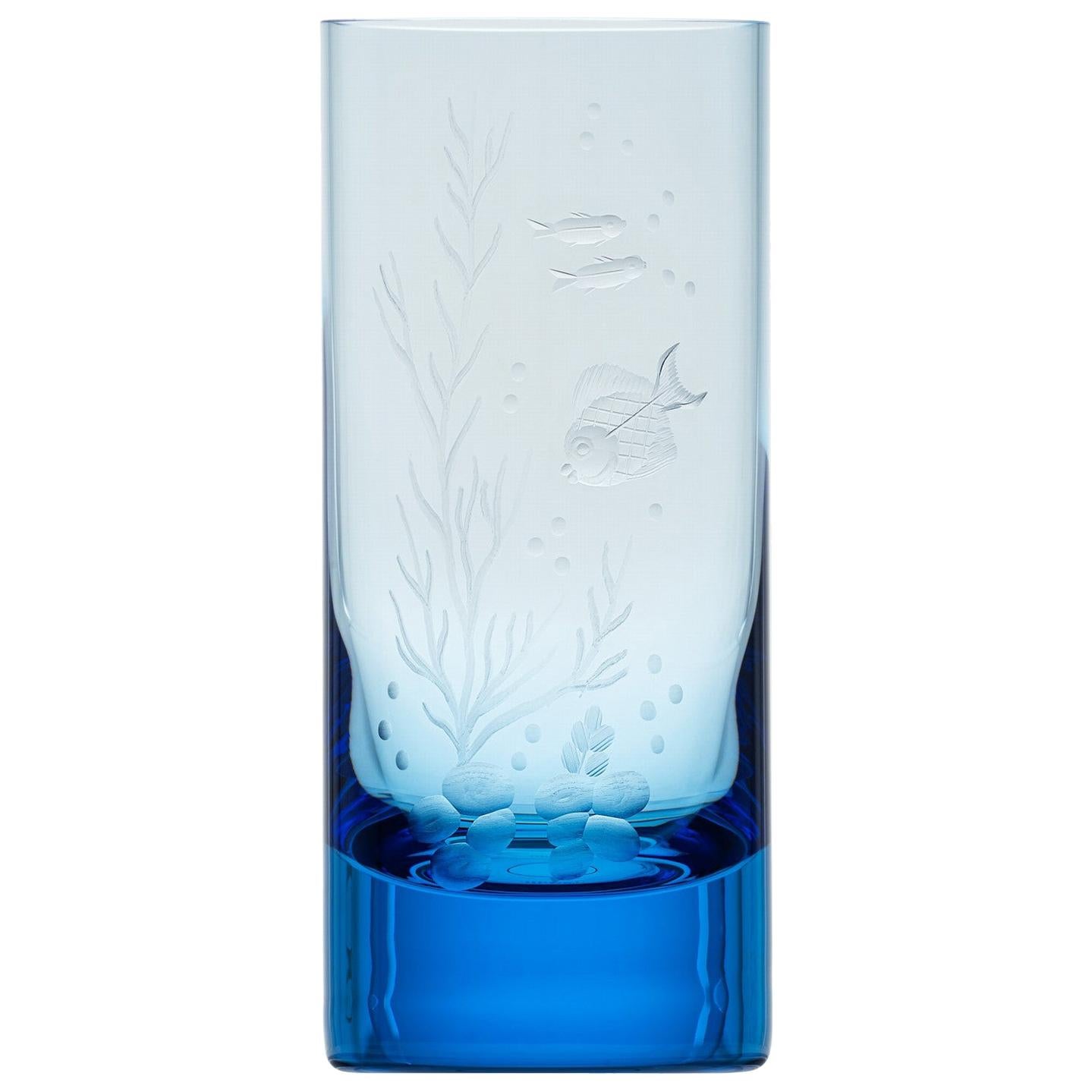 Water Tumbler Hand Engraved Water Life Motif #1 Aquamarine, 13.52 oz ...