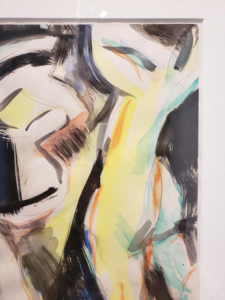 Watercolor Dancers in Black and Yellow by Artist Jacques Lamy For Sale ...