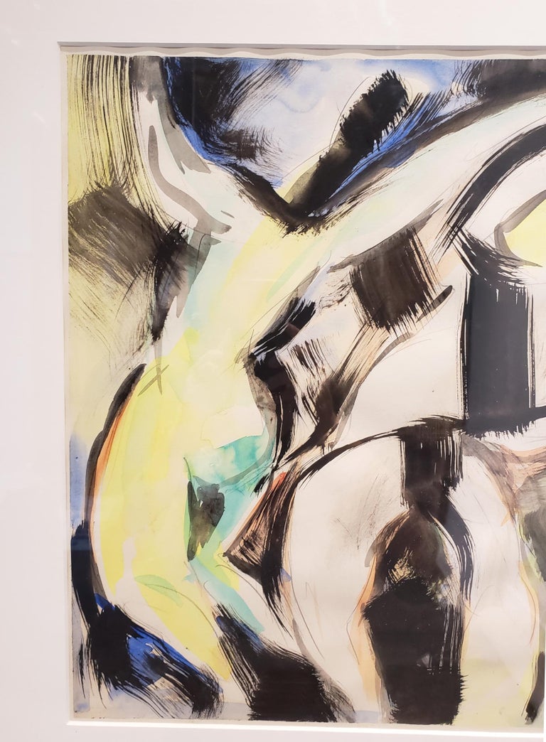 Watercolor Dancers in Black and Yellow by Artist Jacques Lamy For Sale ...