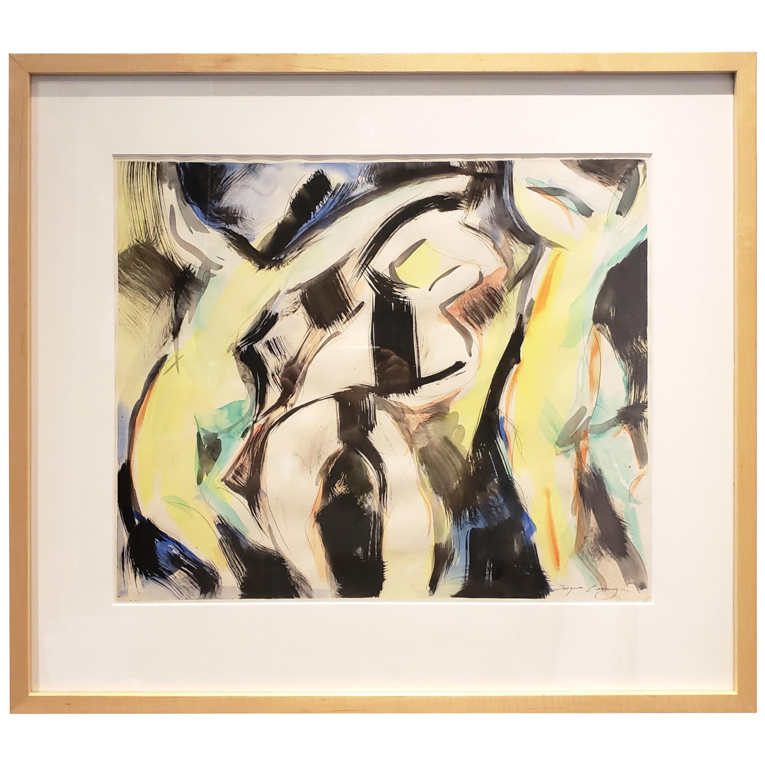 Watercolor Dancers in Black and Yellow by Artist Jacques Lamy For Sale ...