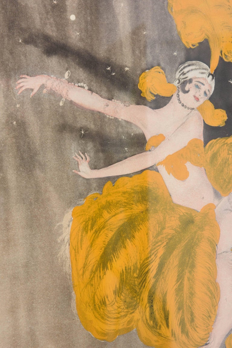 Watercolor of a Art Deco Burlesque Dancer For Sale at 1stdibs