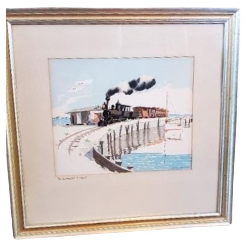 Watercolor of Nantucket Railroad, by Doris and Richard Beer, circa 1940 For Sale at 1stDibs