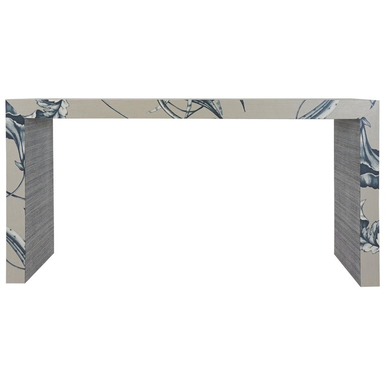 Waterfall Console Table with Woven Metallic Floral Design For Sale at ...