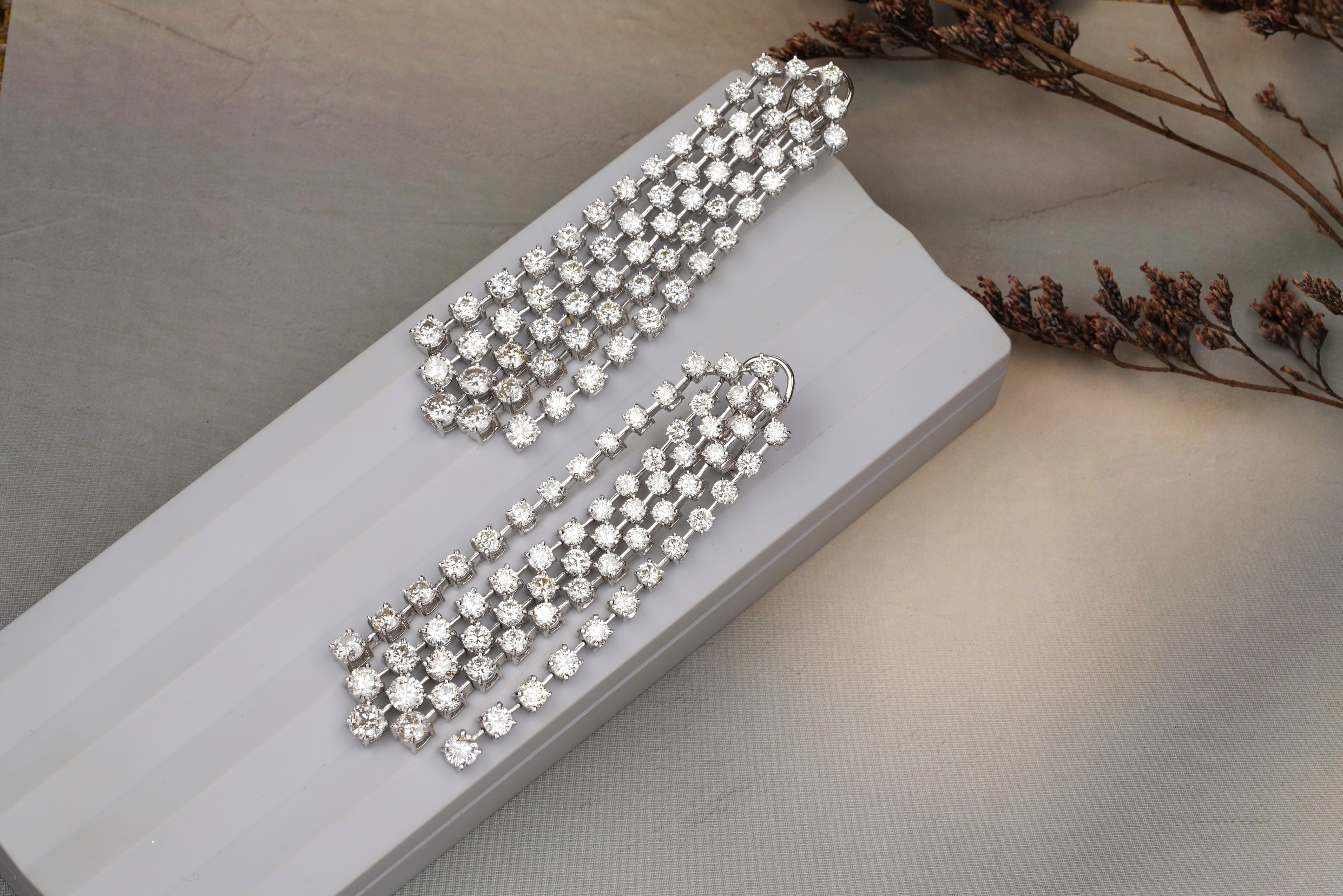 Waterfall Dangle Earrings with 40 Ct of Natural Diamonds in 14K Solid ...