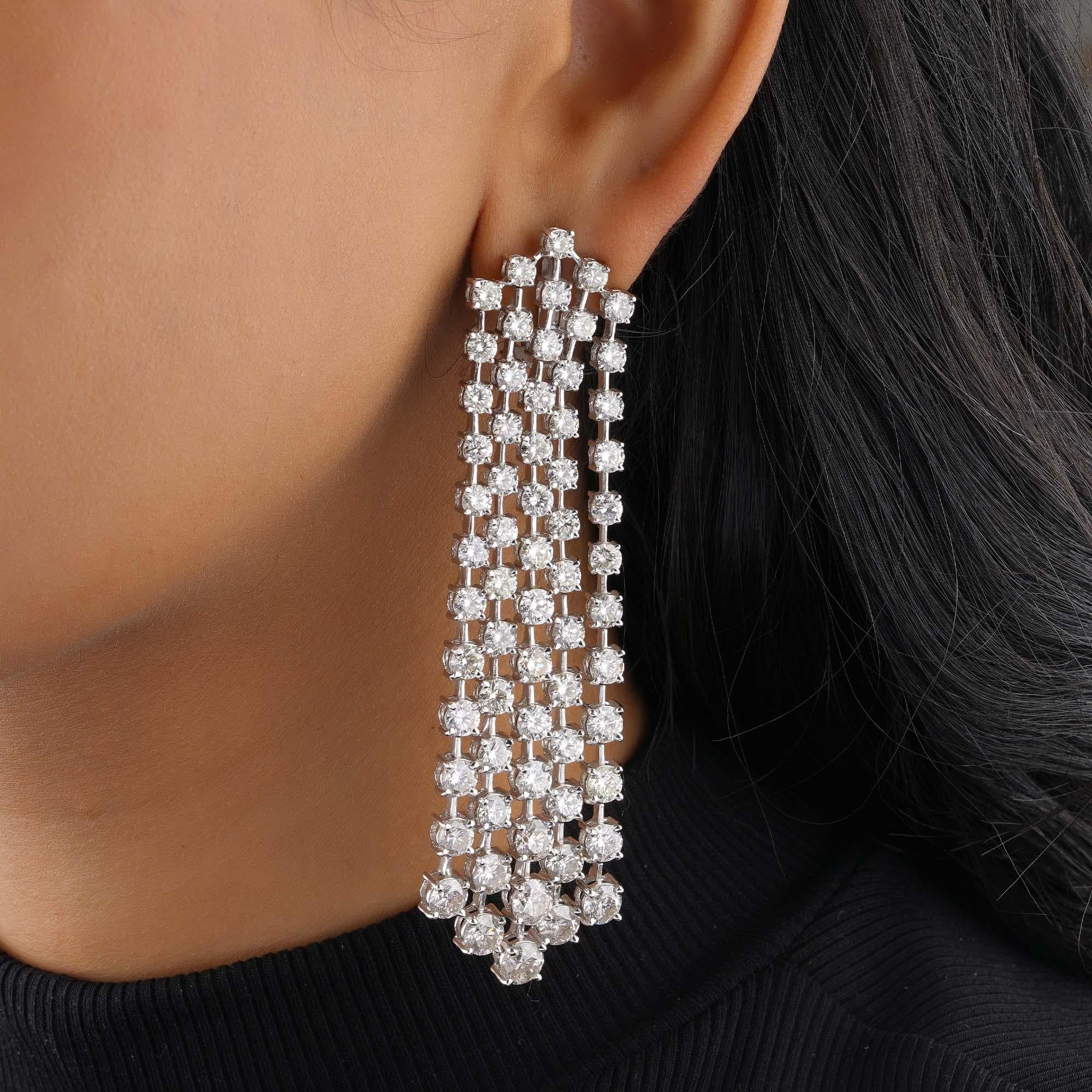 Waterfall Dangle Earrings with 40 Ct of Natural Diamonds in 14K Solid ...