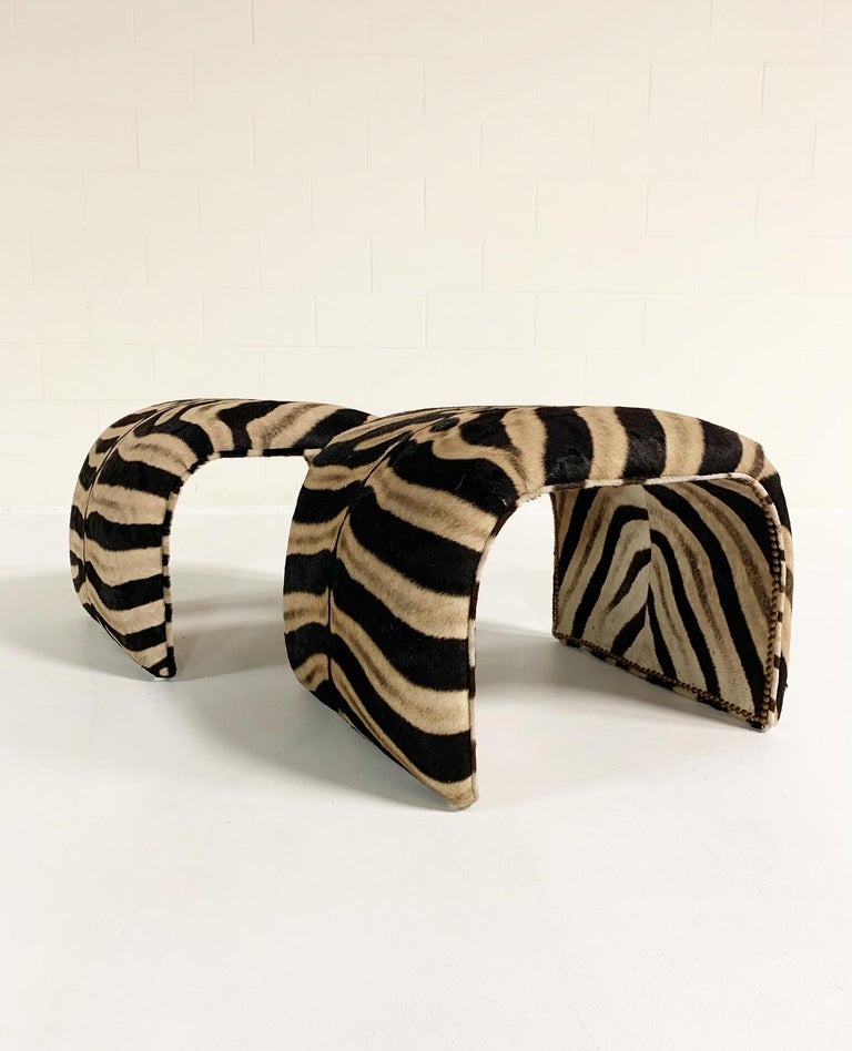 Waterfall Ottomans in Zebra Hide, Pair at 1stDibs