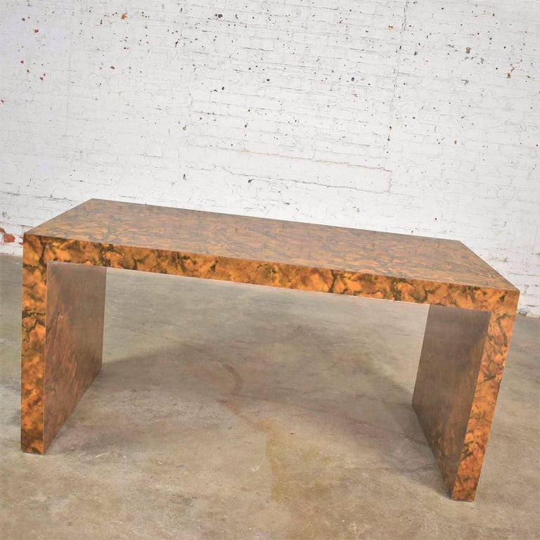 Waterfall Parsons Table Desk Faux Tortoise Shell Laminate Style Karl ...