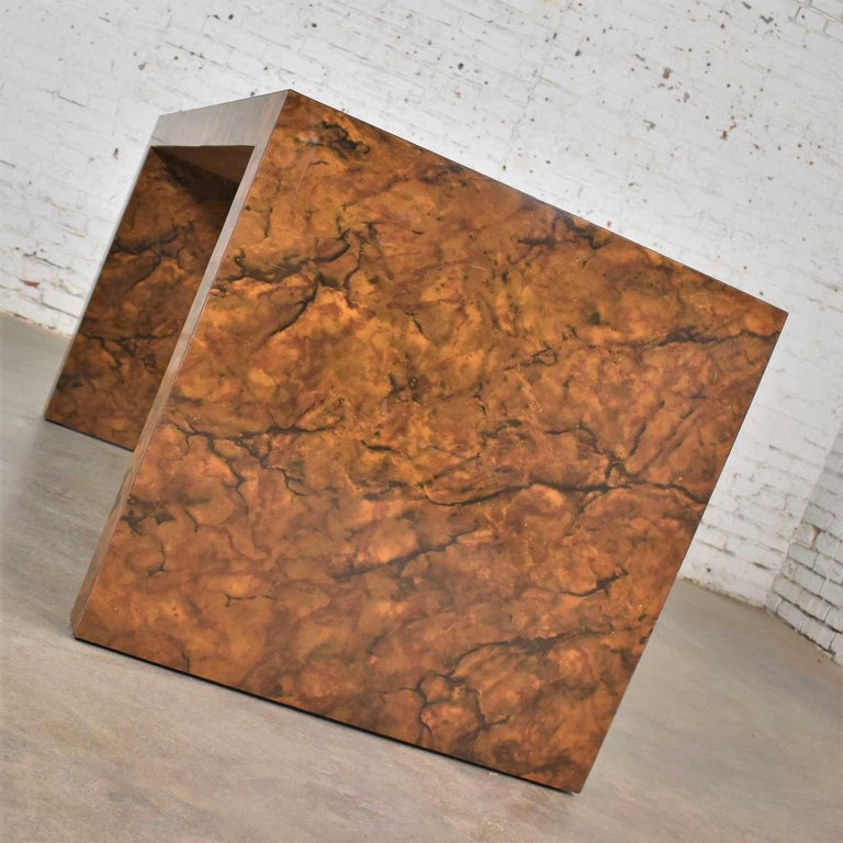 Waterfall Parsons Table Desk Faux Tortoise Shell Laminate Style Karl ...