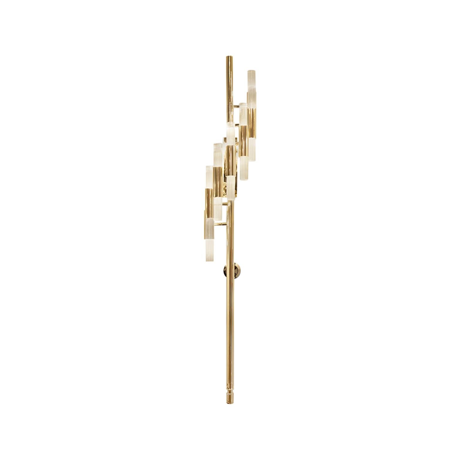 Gala Torch Wall Light in Gold Plated Brass with Crystal Glass Flutes ...