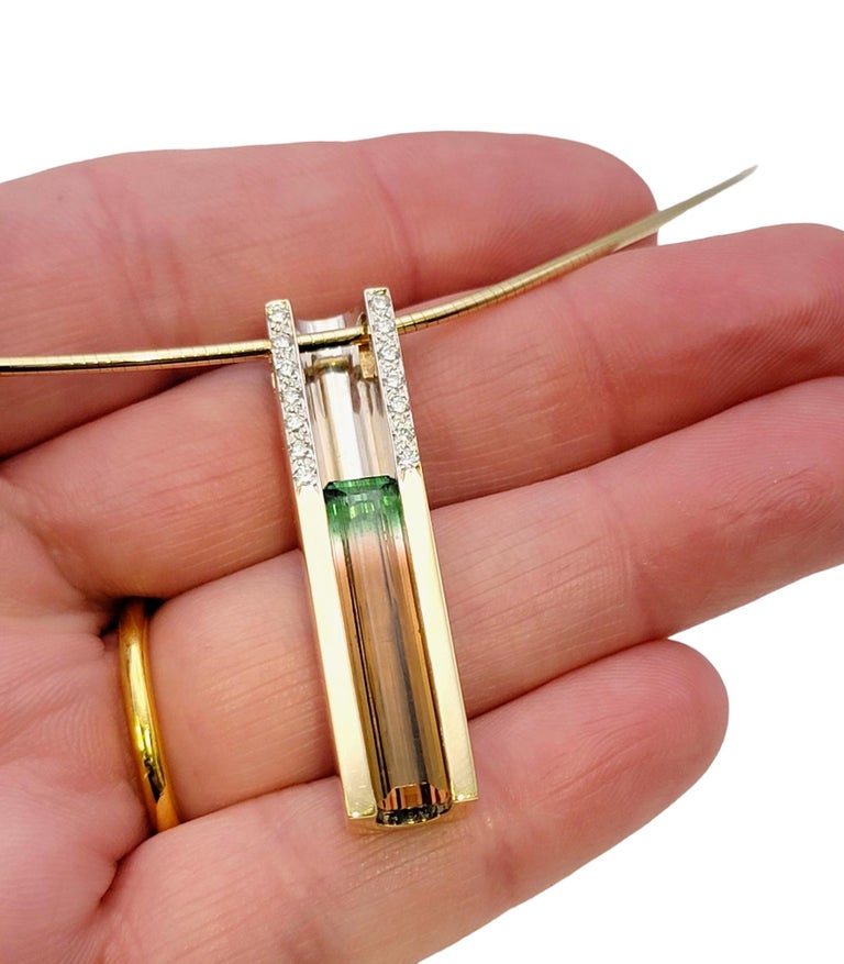 Watermelon Tourmaline and Diamond Linear Drop Pendant Necklace in 14 ...