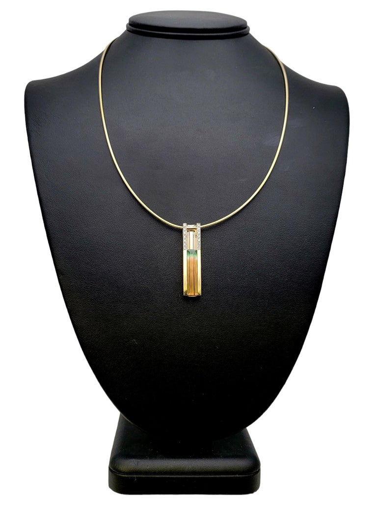 Watermelon Tourmaline and Diamond Linear Drop Pendant Necklace in 14 ...