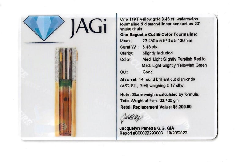 Watermelon Tourmaline and Diamond Linear Drop Pendant Necklace in 14 ...