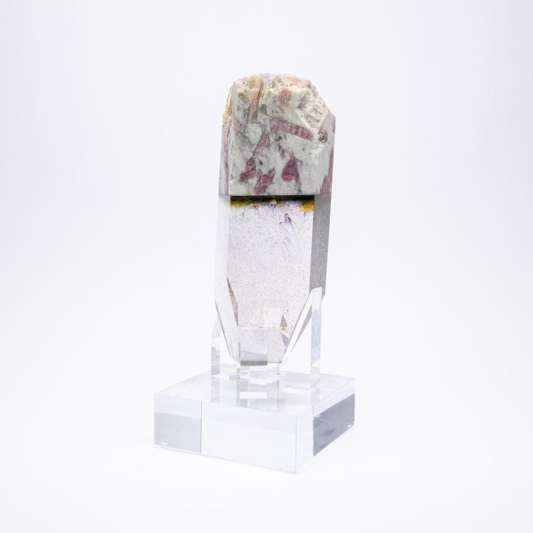 Watermelon Tourmaline and Quartz Organic Shape Glass Fusion Sculpture ...
