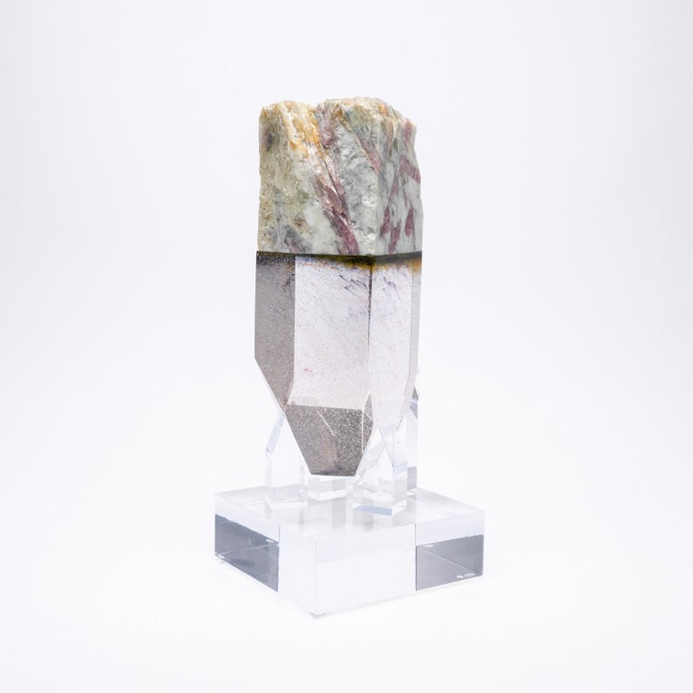 Watermelon Tourmaline and Quartz Organic Shape Glass Fusion Sculpture ...