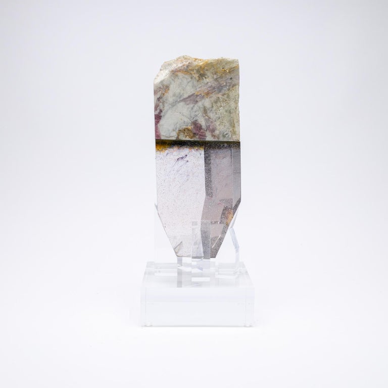 Watermelon Tourmaline and Quartz Organic Shape Glass Fusion Sculpture ...