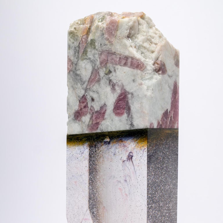 Watermelon Tourmaline and Quartz Organic Shape Glass Fusion Sculpture ...
