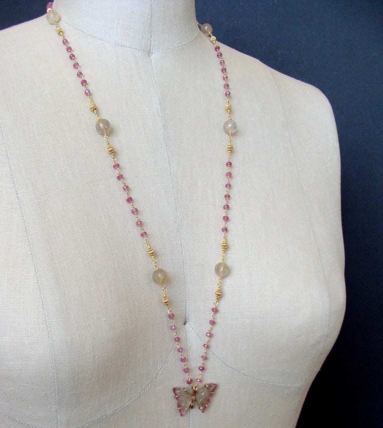Watermelon Tourmaline Butterfly Necklace Pink Sapphires Rutilated ...