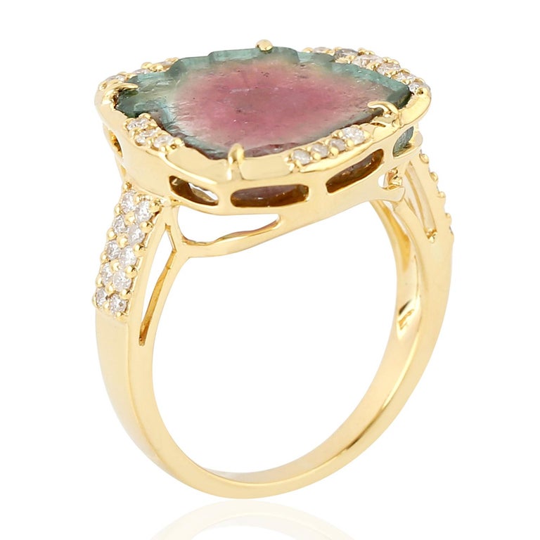 Watermelon Tourmaline Cocktail Ring with Diamonds Made in 18k Yellow ...