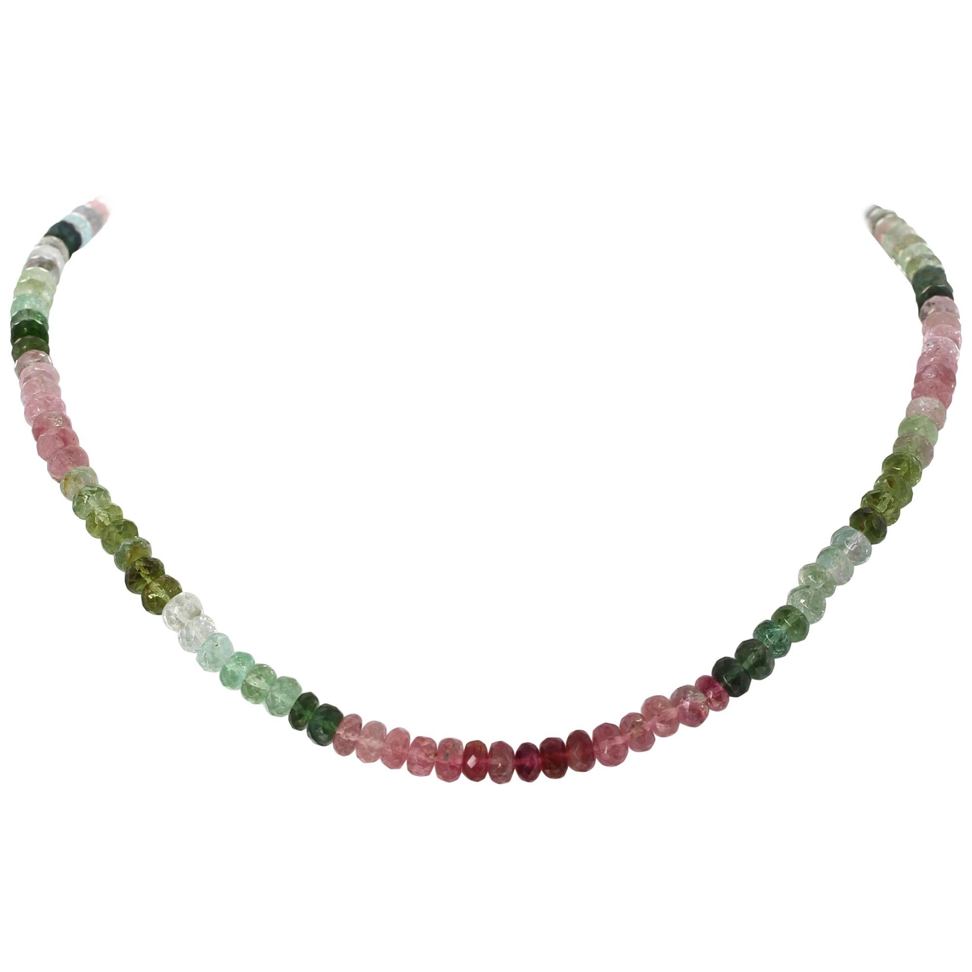 Watermelon Tourmaline Faceted Beads Necklace, Toggle Clasp at 1stDibs