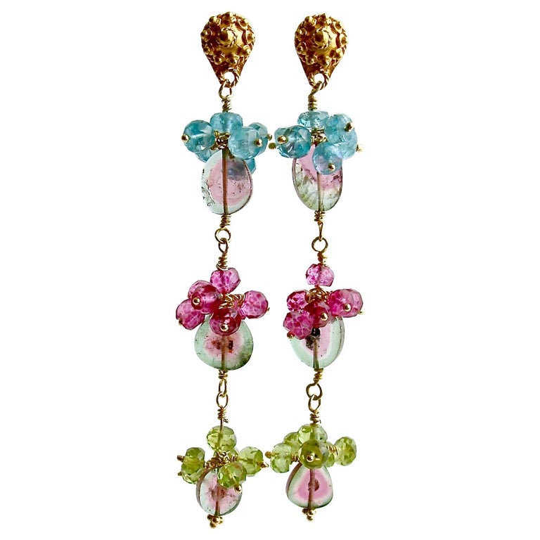 Watermelon Tourmaline Slices Peridot Pink Topaz Apatite Duster Earrings ...