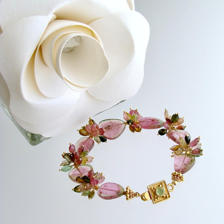 Watermelon Tourmaline Slices Tourmaline Clusters Peridot Clasp Bracelet ...