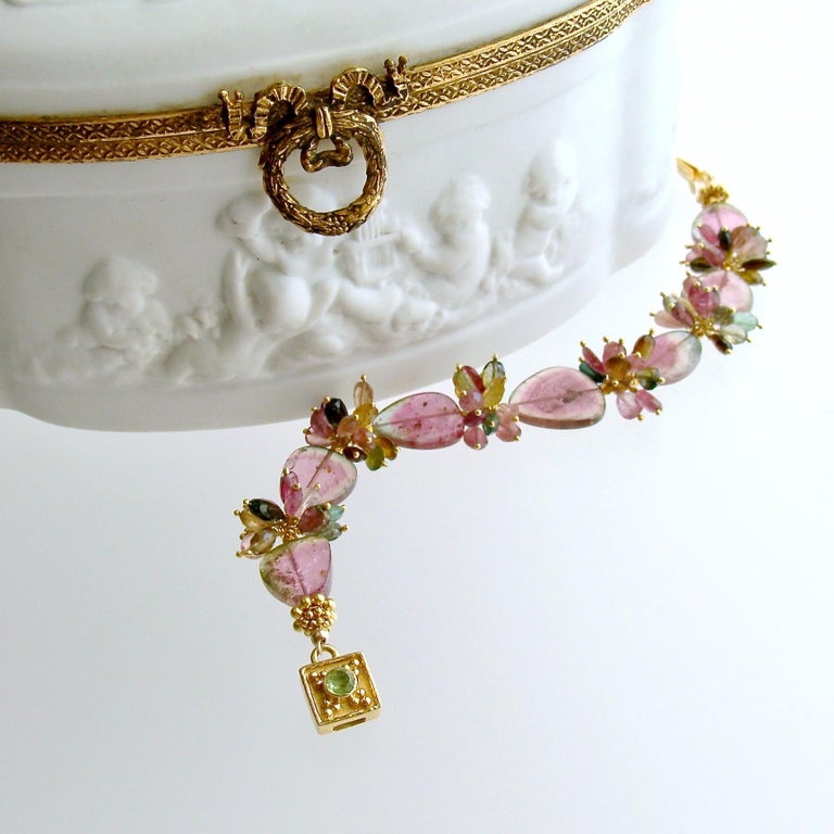 Watermelon Tourmaline Slices Tourmaline Clusters Peridot Clasp Bracelet ...